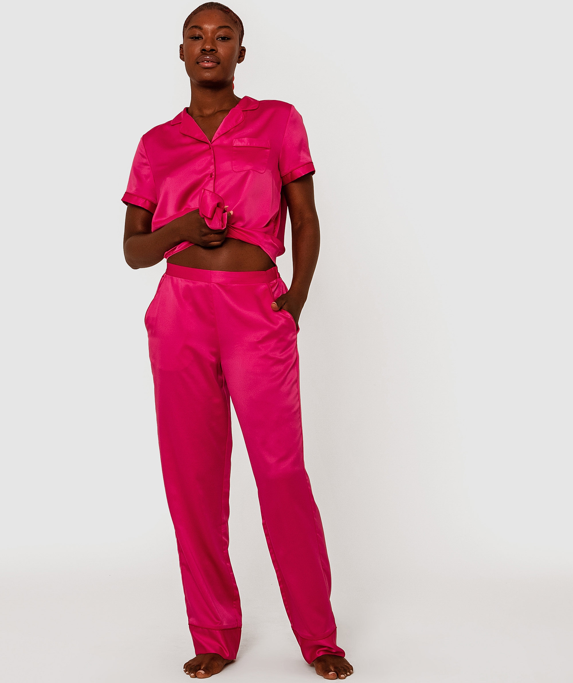 Bras N Things Liquid Satin Long Pant - Magenta | 01344803