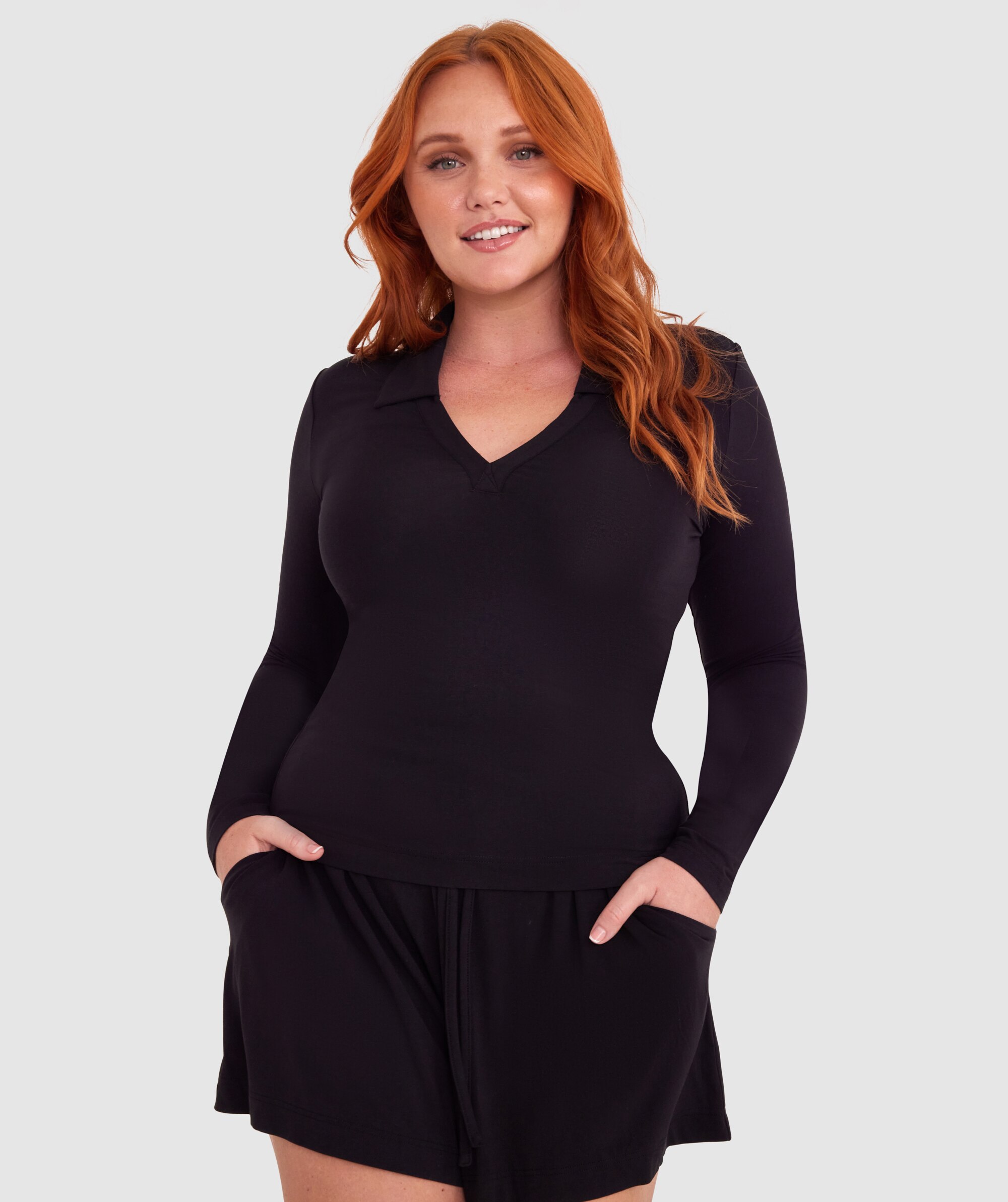 Bras N Things Rib Long Sleeve with Shelf Bra - Black | 01506502