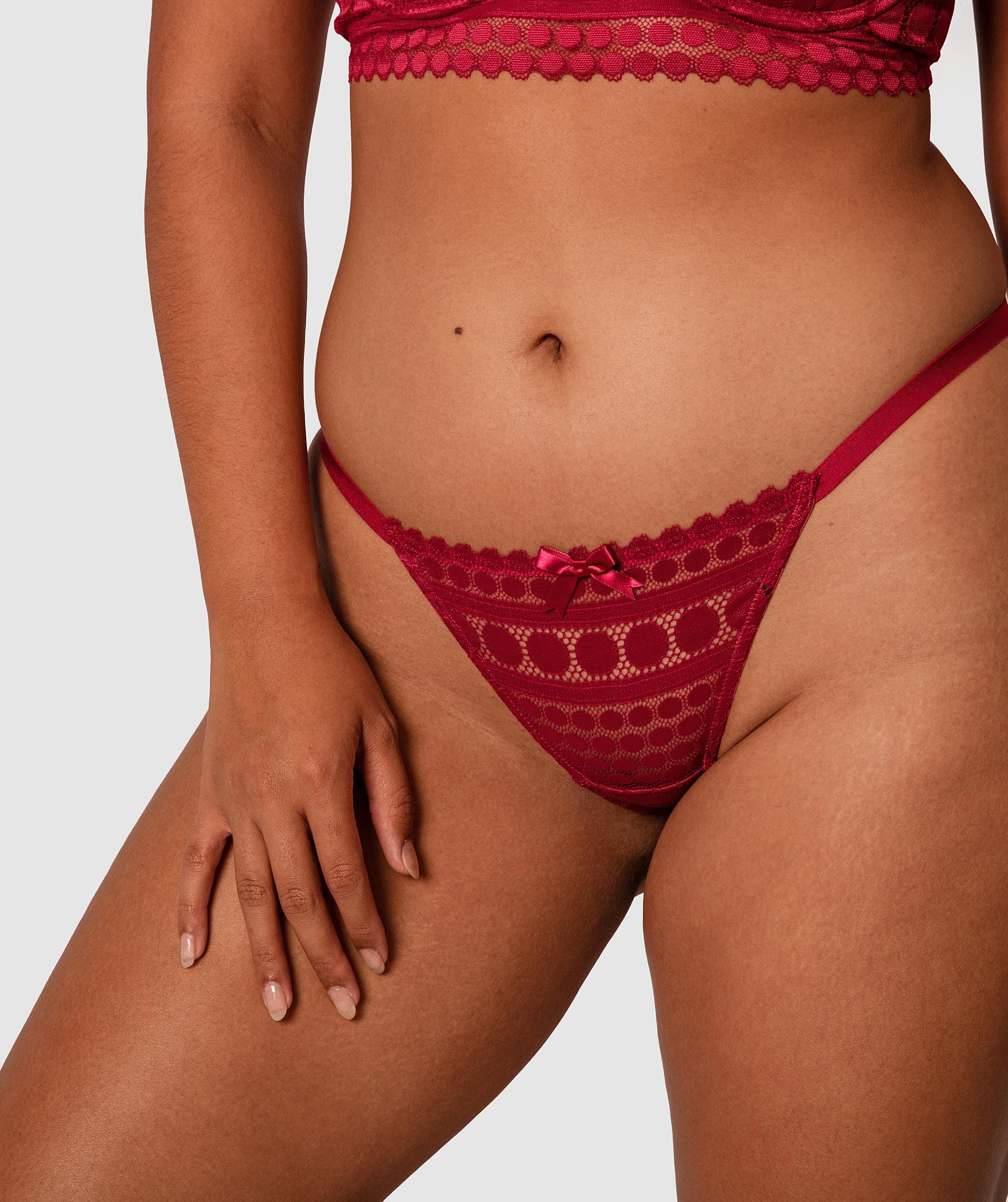 Bras N Things Dotty Mini V Knicker - Dark Red | | 01345702